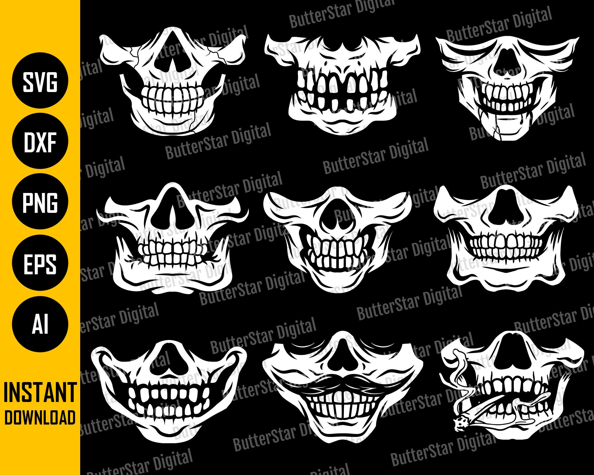 Skull BUNDLE Face Mask SVG | Skeleton Facemask | Bones Mouth Covering ...