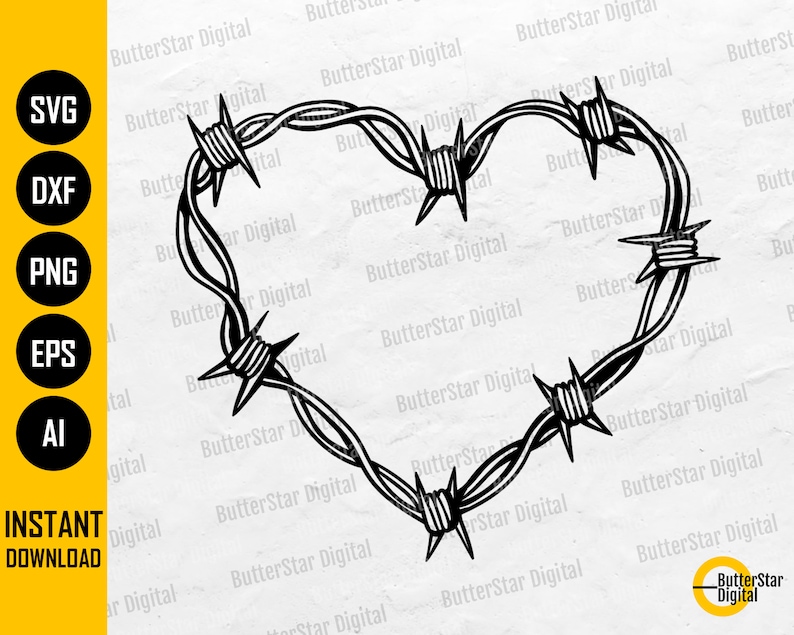Barbed Wire Heart SVG | Love Decal T-shirt Sticker Art Vinyl Stencil ...