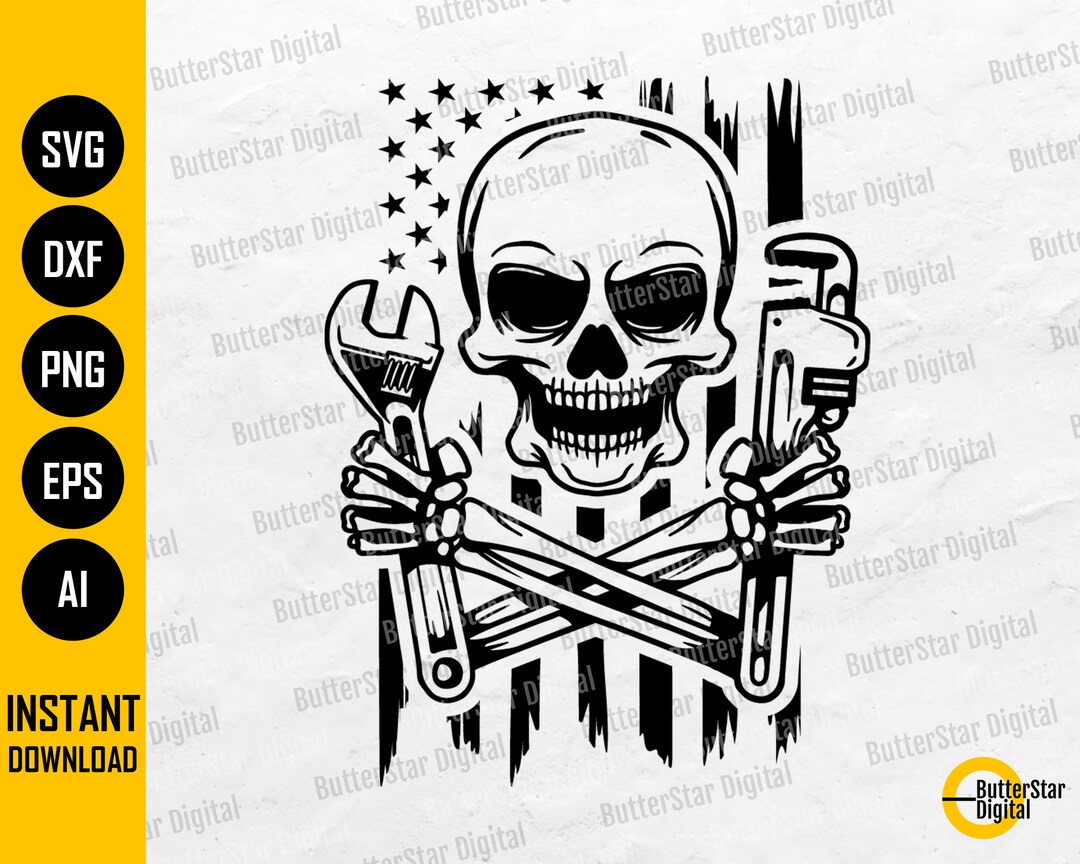 US Skull Plumber SVG | Patriotic Skeleton Plumbing T-shirt Decal Vinyl ...
