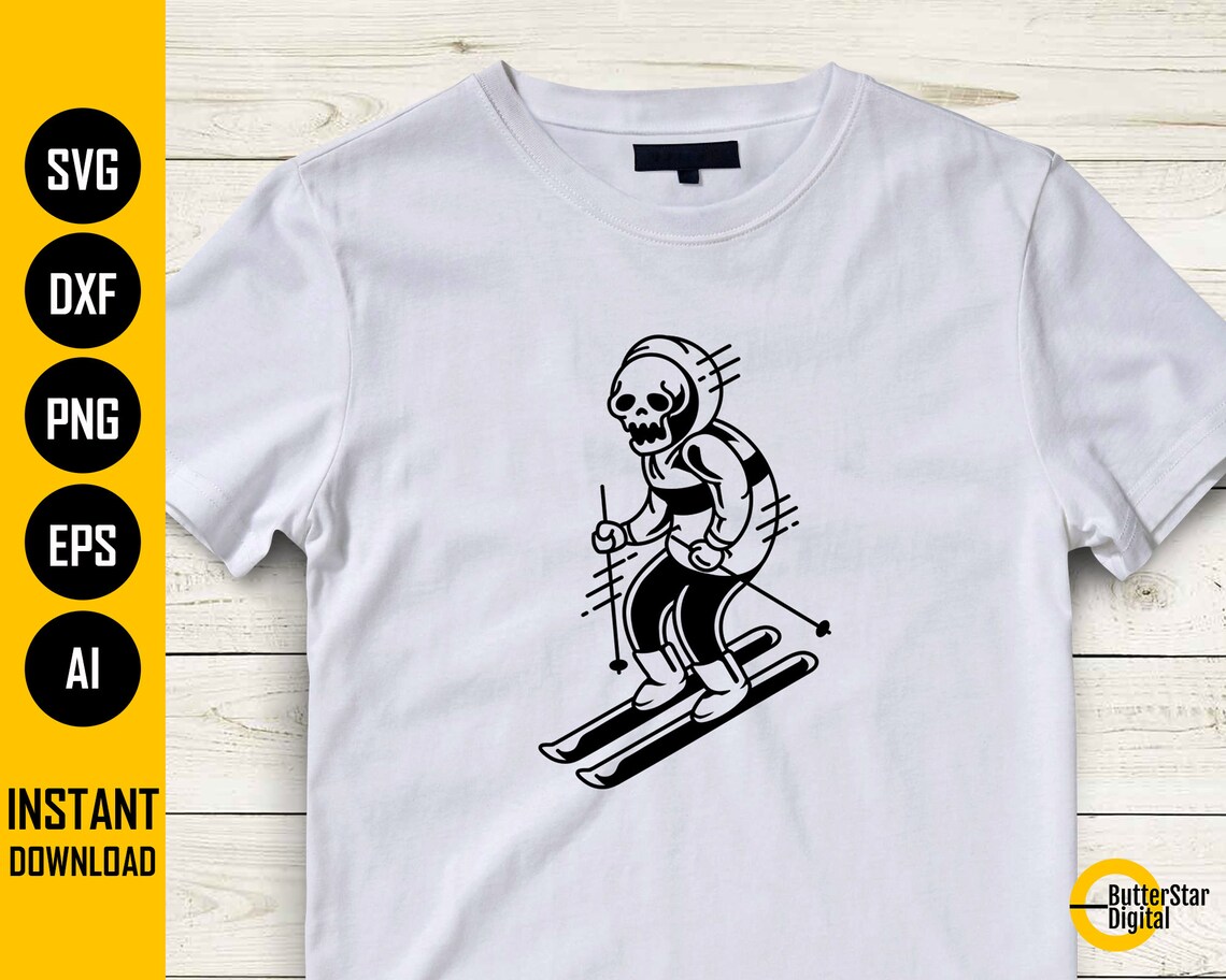 Skeleton Skiing SVG Snow Skis SVG Winter Sports T-shirt - Etsy