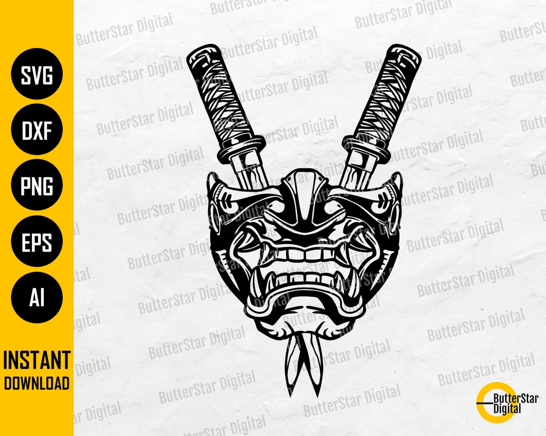 Half Oni Mask With Daggers SVG | Japanese T-shirt Vinyl Decal Graphics ...