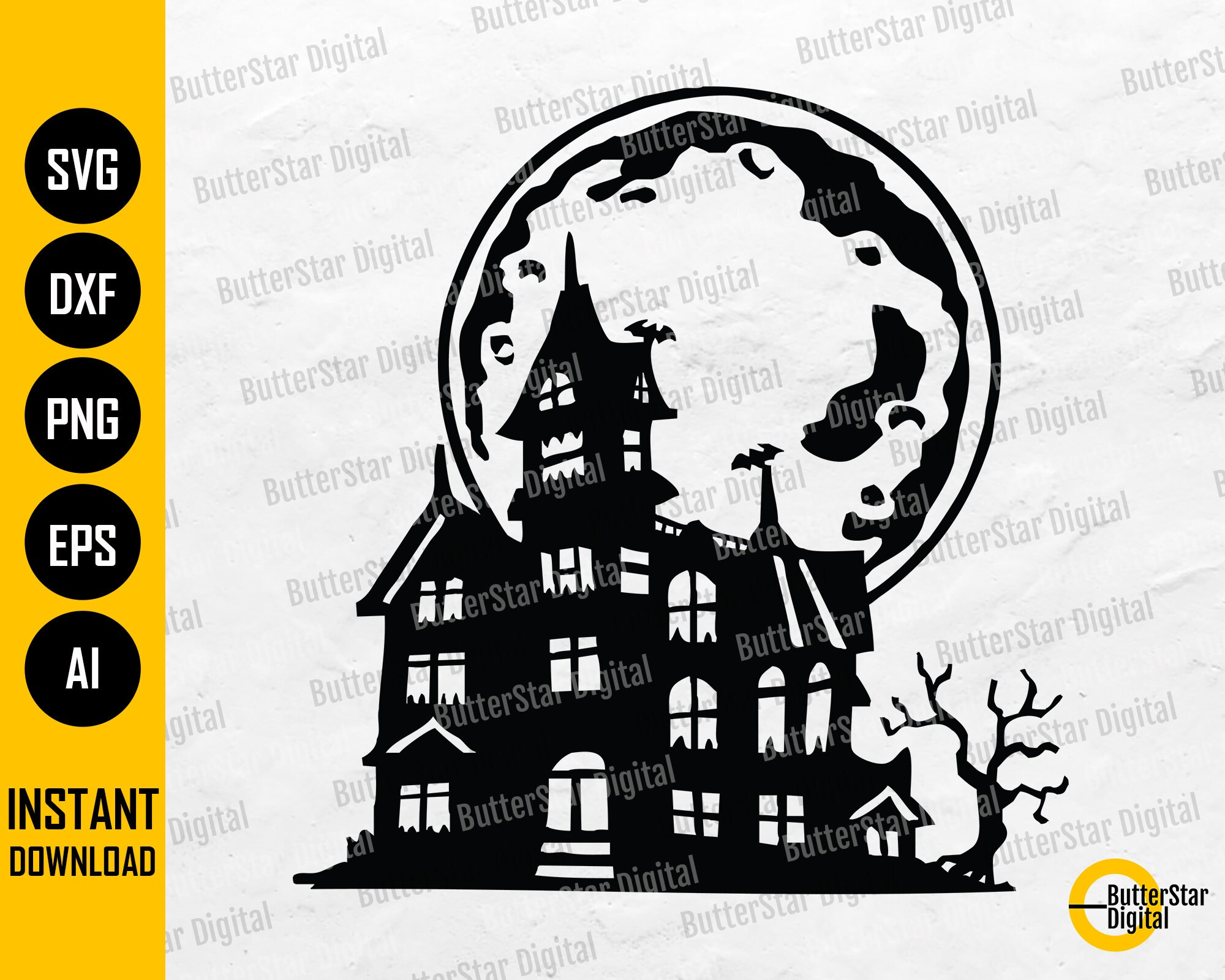Full Moon Haunted House SVG Spooky SVG Halloween Home - Etsy