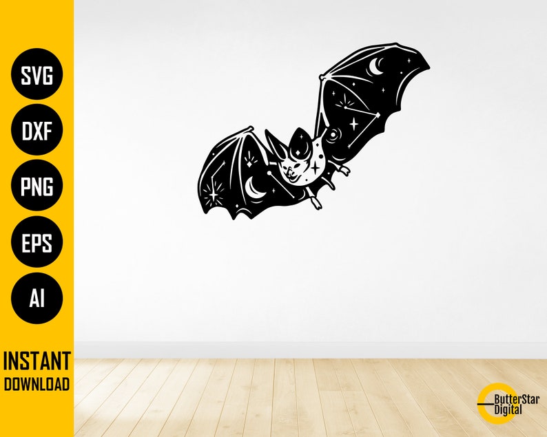 Celestial Flying Bat SVG Mystical SVG Animal SVG Fly Rat - Etsy