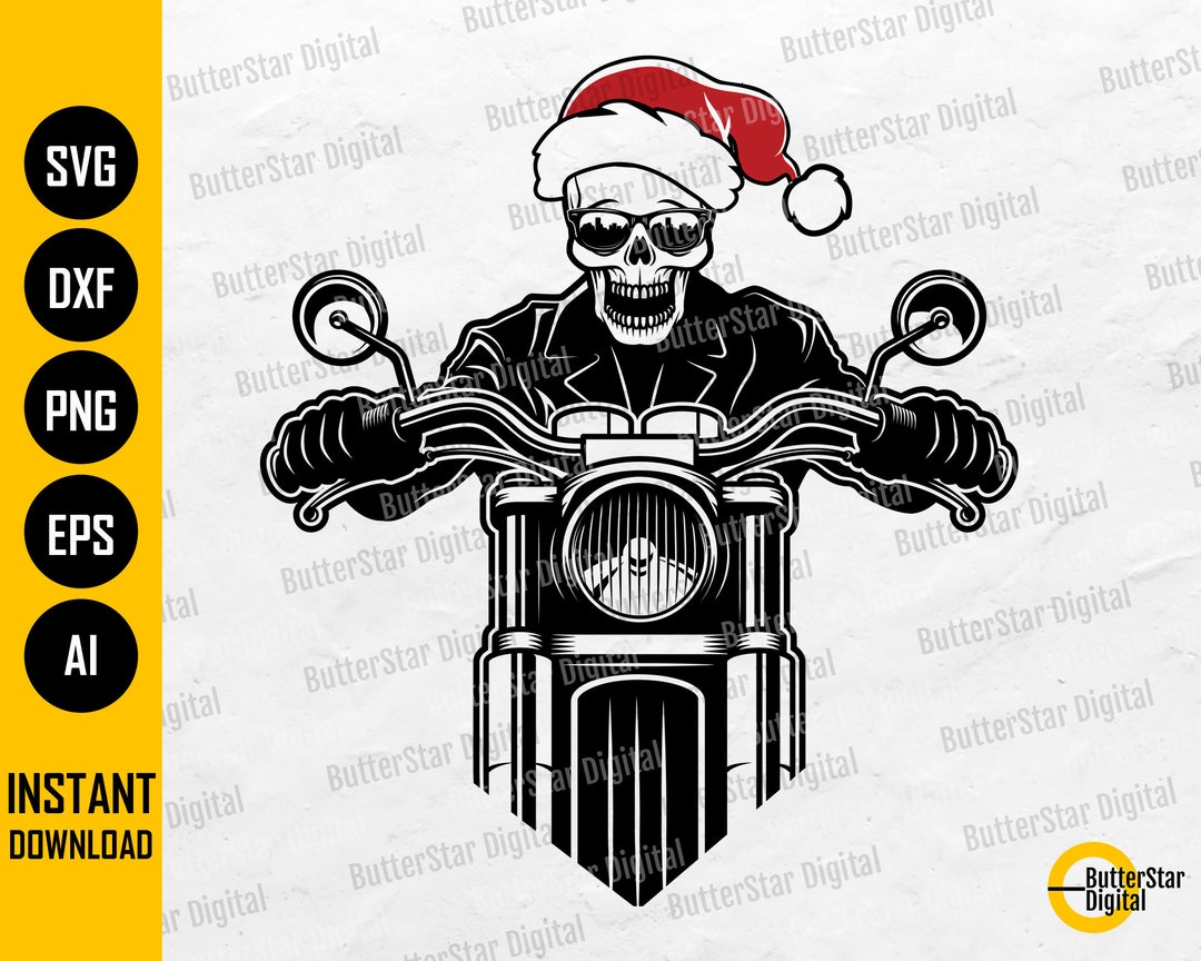 Biker Skull Santa SVG | Christmas Holiday Winter | Motorcycle Motorbike ...