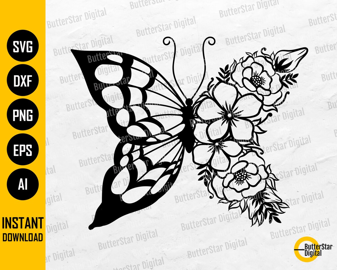 Floral Butterfly SVG Flower Wing SVG Floral Insect SVG - Etsy