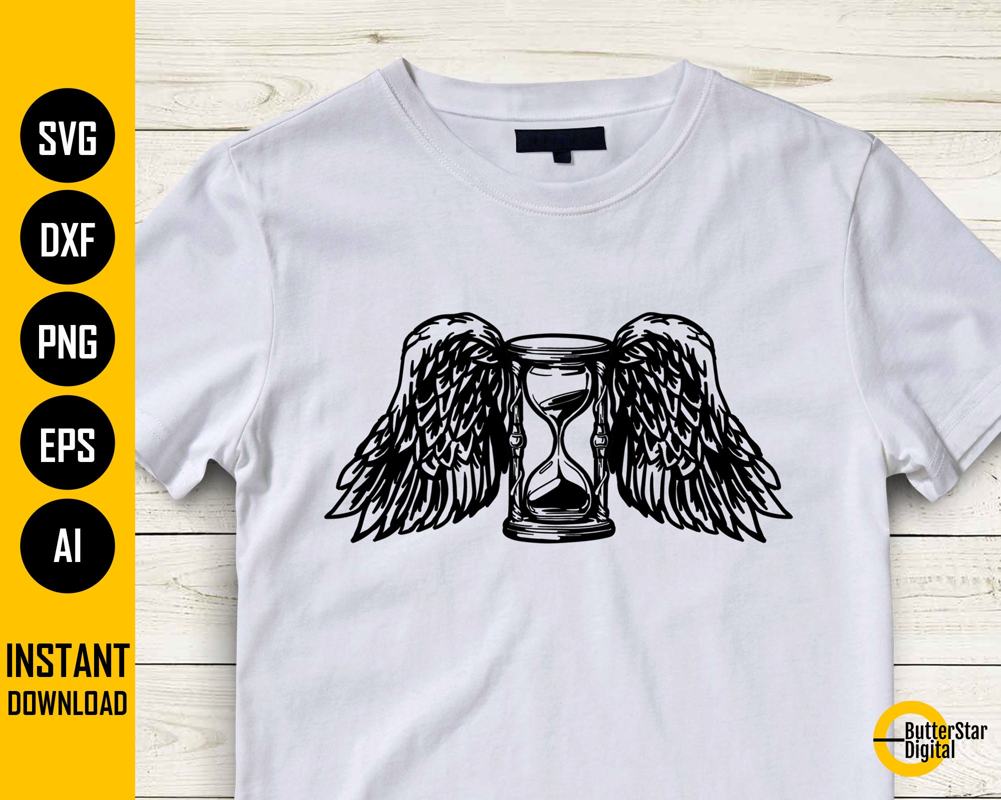 Hourglass With Wings SVG | Time Flies SVG | Hour Glass T-shirt Tattoo ...