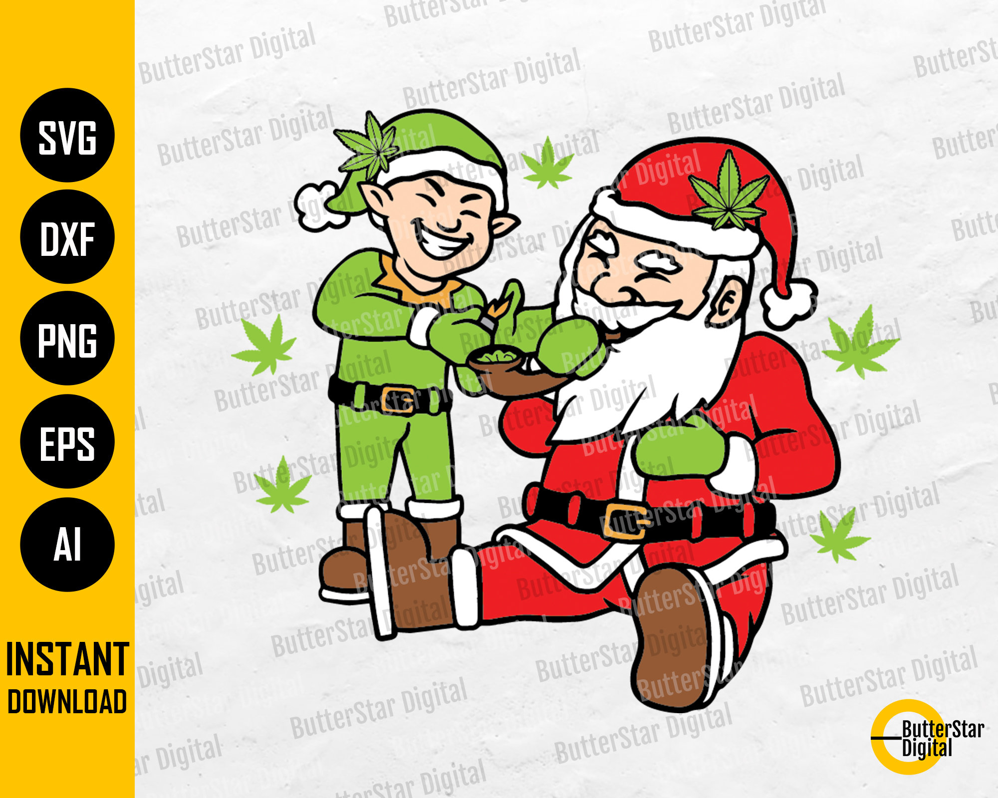 Santa & Elf Smoking Weed PNG | Smoke Marijuana SVG | 420 Joint Blunt ...