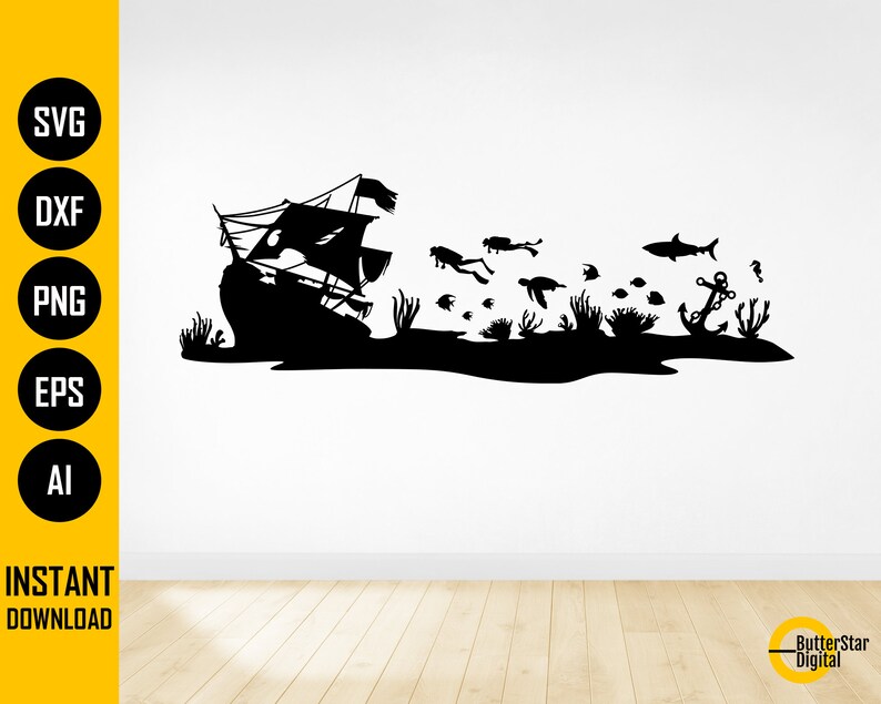 Scuba Diving Scene SVG | Dive Site SVG | Underwater SVG | Deep Ocean ...