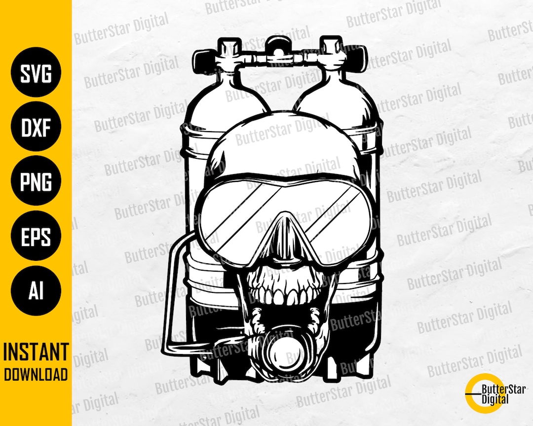 Skull Diver SVG | Scuba Dive SVG | Skeleton Diving T-shirt Graphics ...