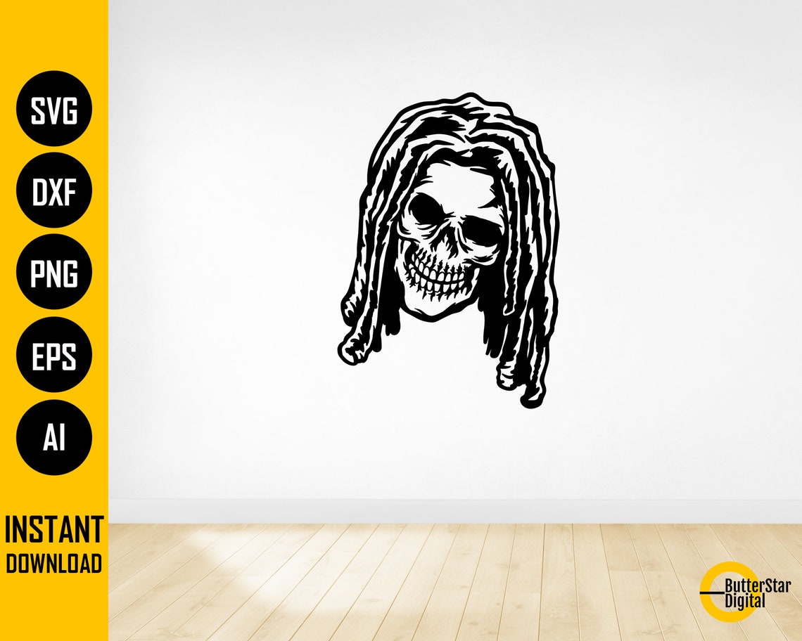 Skull With Dreadlocks SVG | Dreads SVG | Reggae SVG | Afro Hairstyle ...