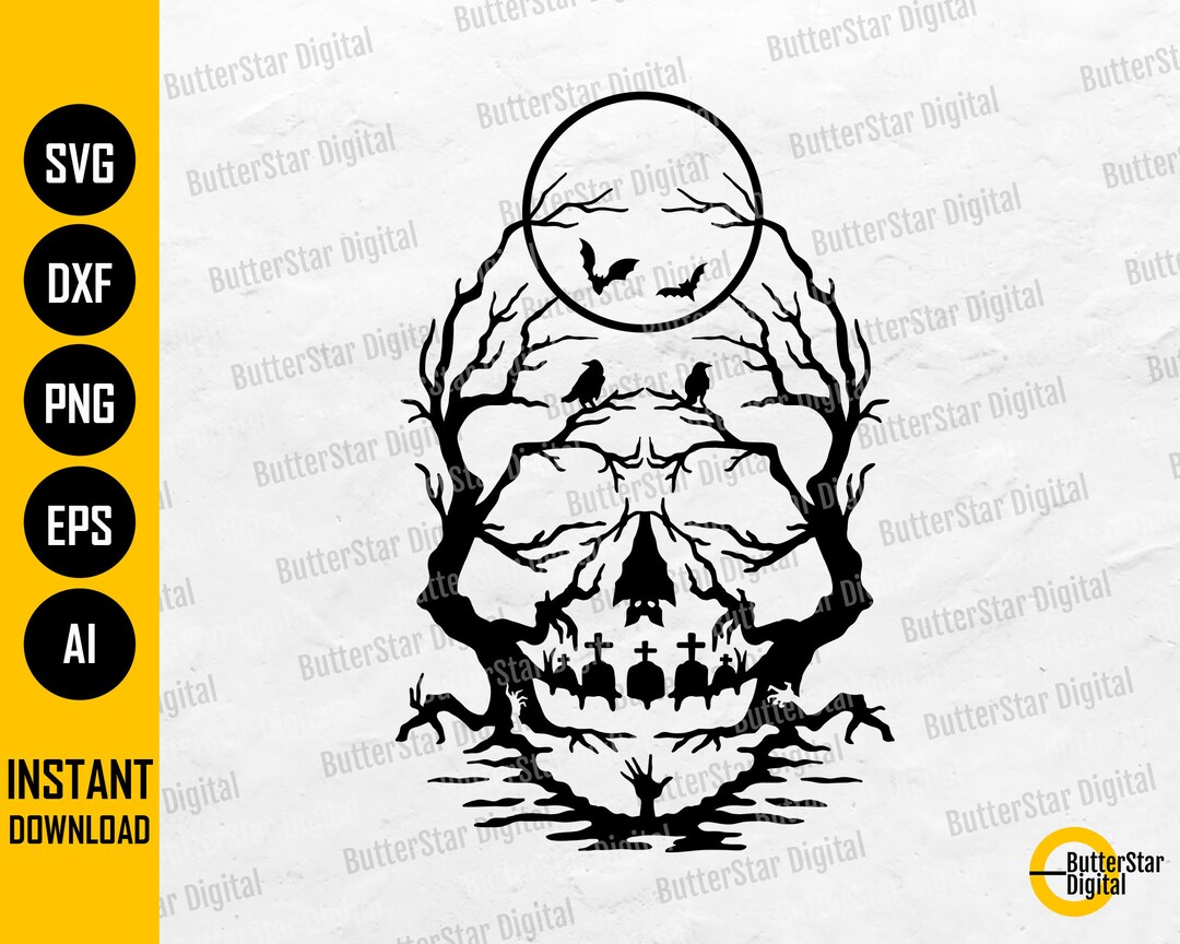 Scary Graveyard Skull SVG | Spooky Forest SVG | Halloween Stencil Decal ...
