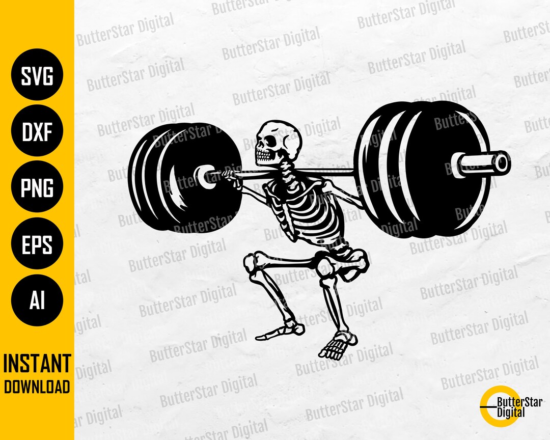 Skeleton Barbell Squat SVG | Gym Sticker Decal Vinyl T-shirt Graphics ...