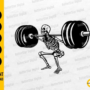Skeleton Barbell Squat SVG | Gym Sticker Decal Vinyl T-shirt Graphics ...