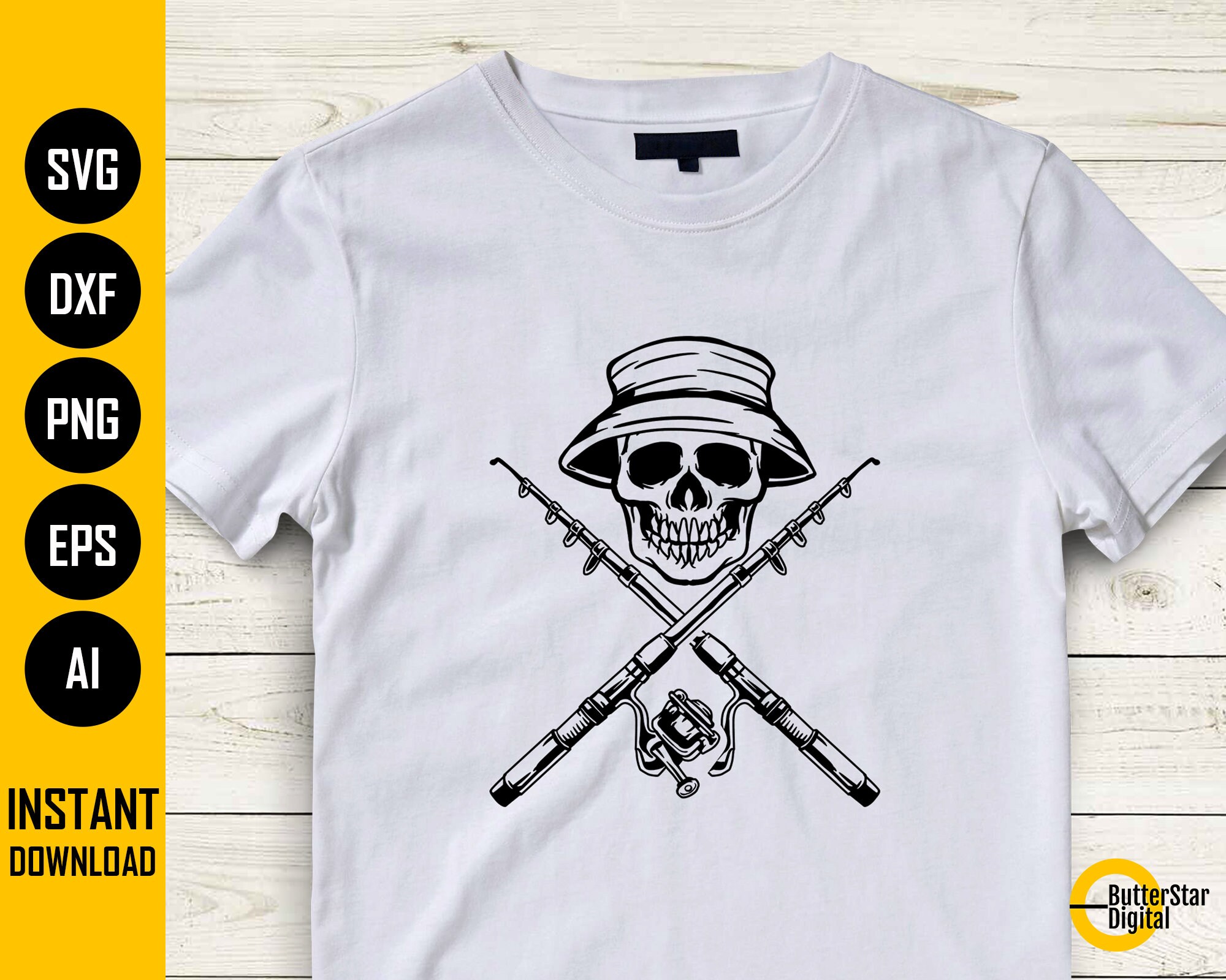 Digital Drawing & Illustration Angler Skull Skeleton T-Shirt Stencil ...