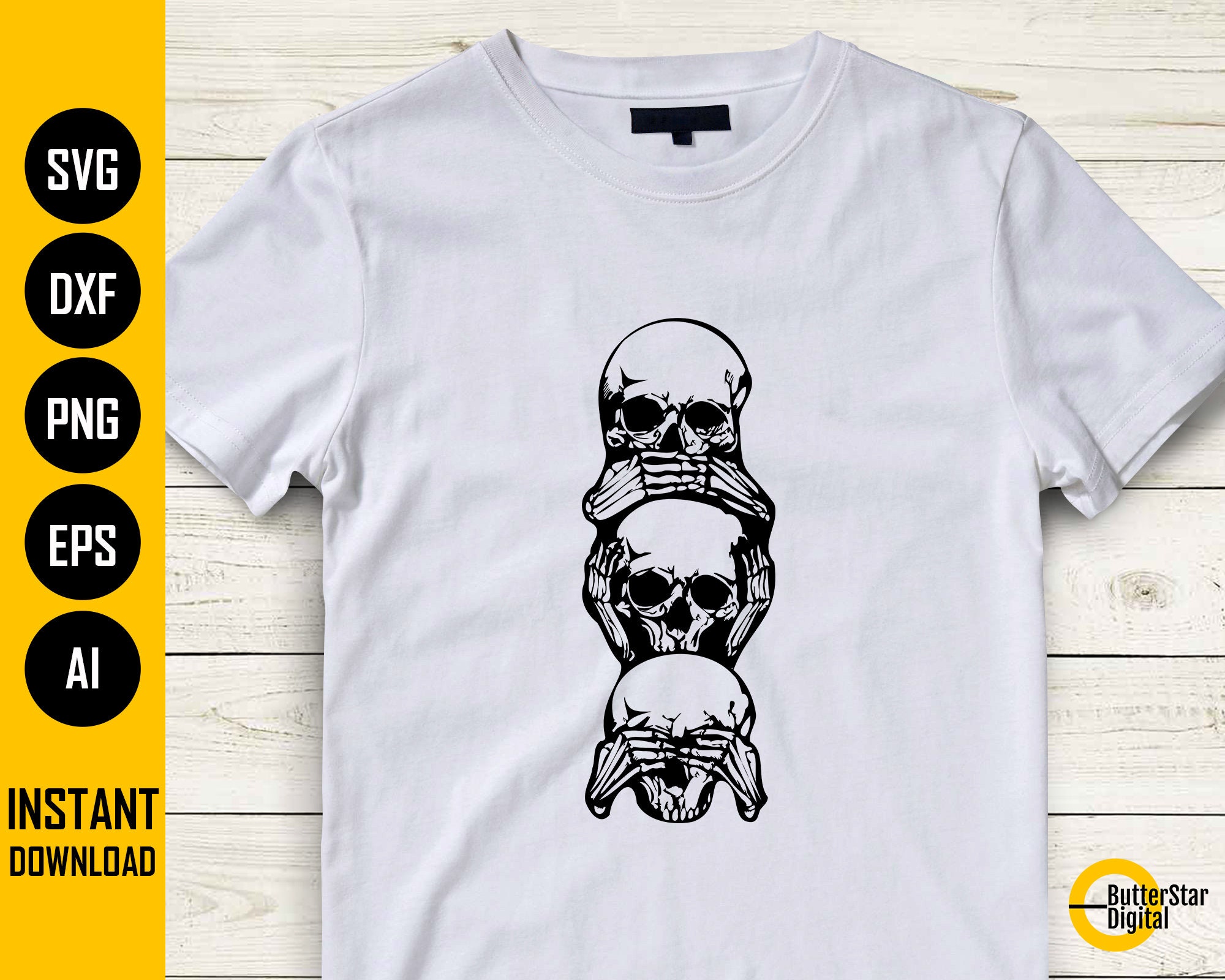 Hear See Speak No Evil Skulls SVG | Skeleton SVG | Deaf Blind Mute ...