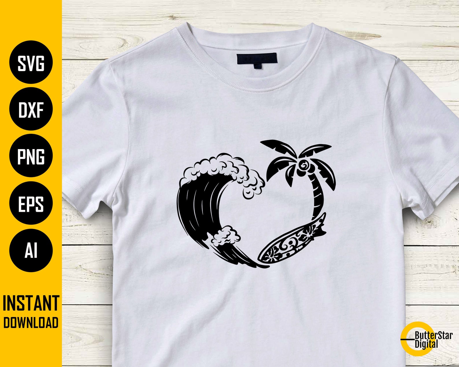 Surfing Heart SVG Surf Love SVG Tropics Island Palm Trees Surfboard ...