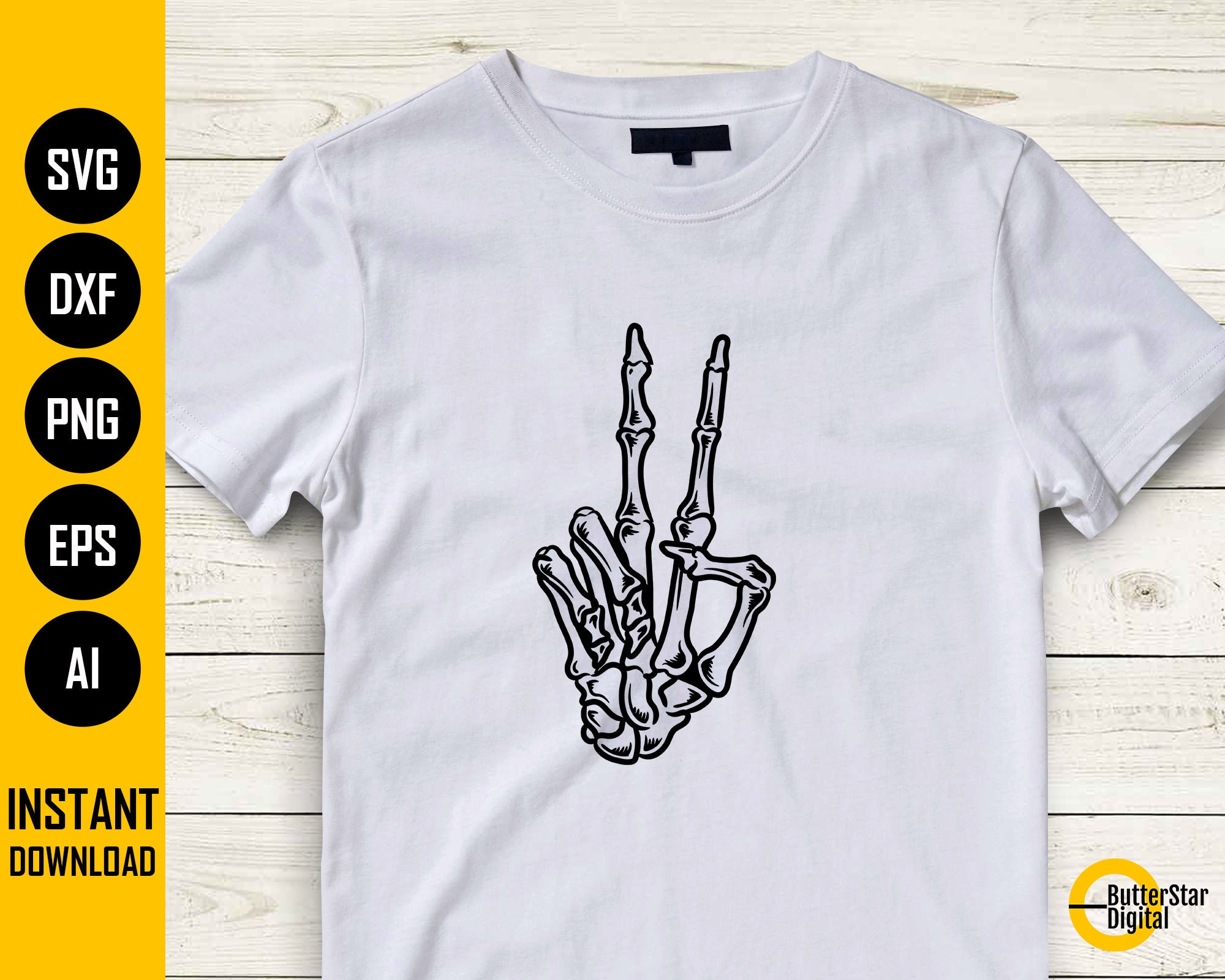 Skeleton Hand Peace Sign SVG | Bones Tattoo Decal T-shirt Sticker Art ...