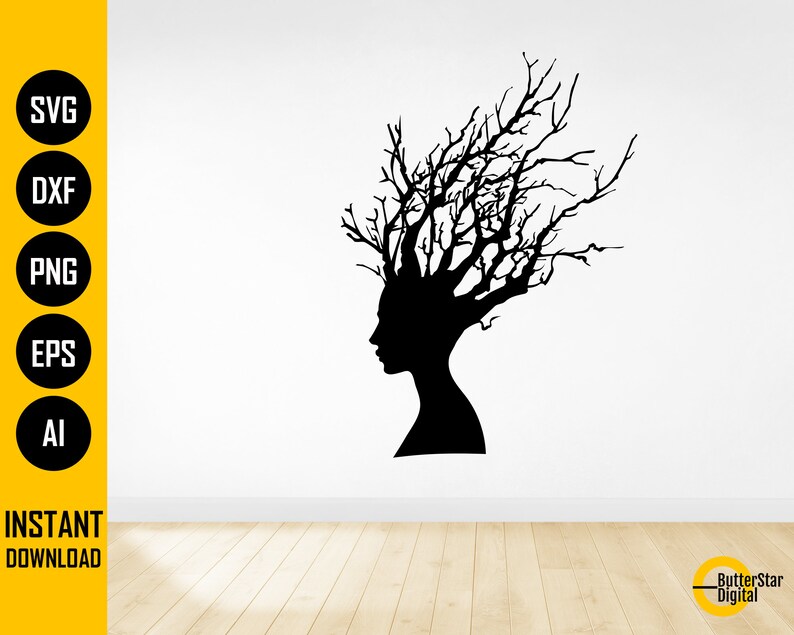 Woman Head Tree SVG | Nature Girl SVG | Plant Lady SVG | Women's Hair ...