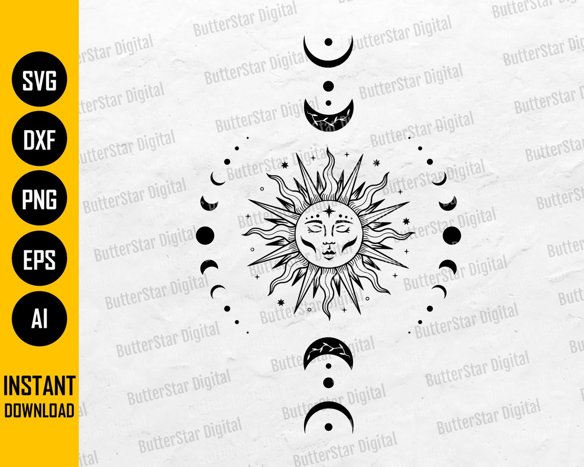 Sun and Moon SVG | Boho SVG | Celestial SVG | Moon Phase Svg | Mystical ...