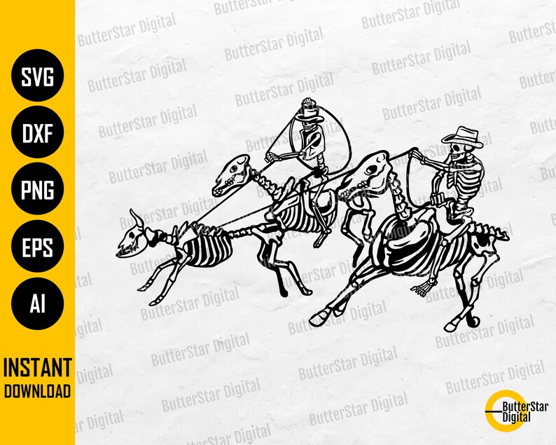 Skeleton Cowboys Team Roping SVG Country Western Decals - Etsy