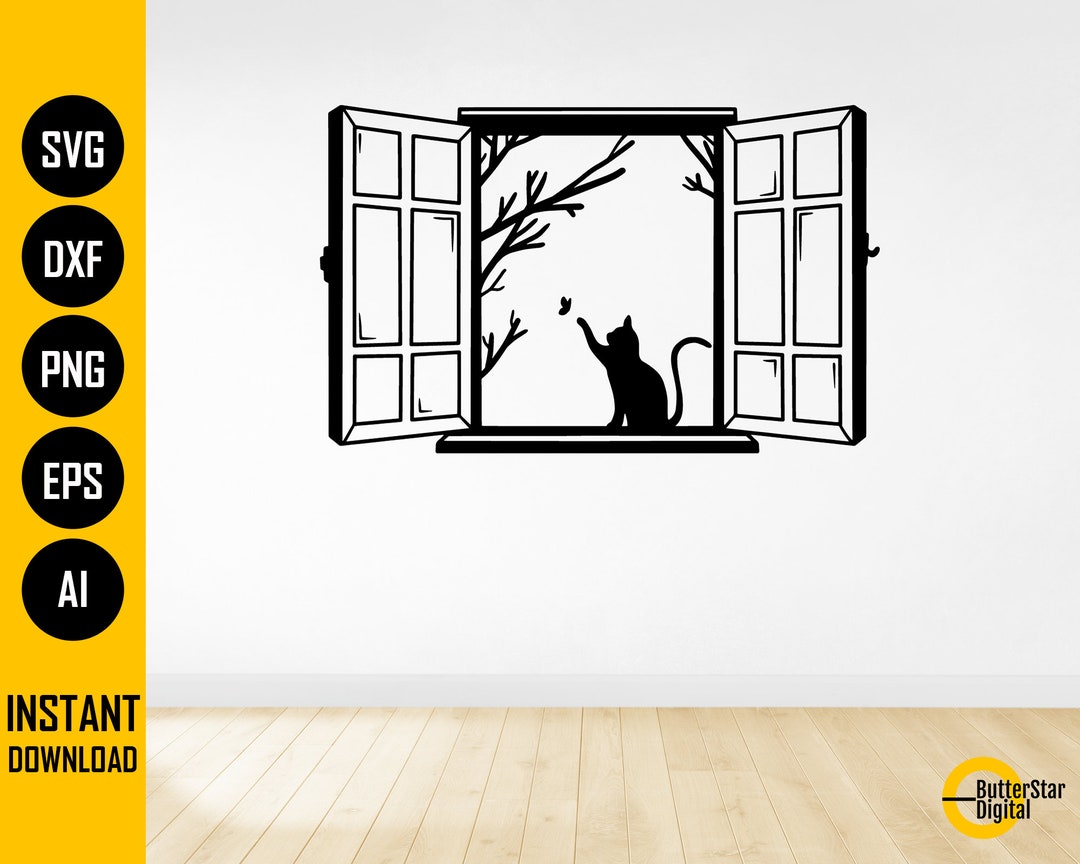 Cat in the Window SVG | Cute Pet Animal Wall Art Decals Sticker Decor ...