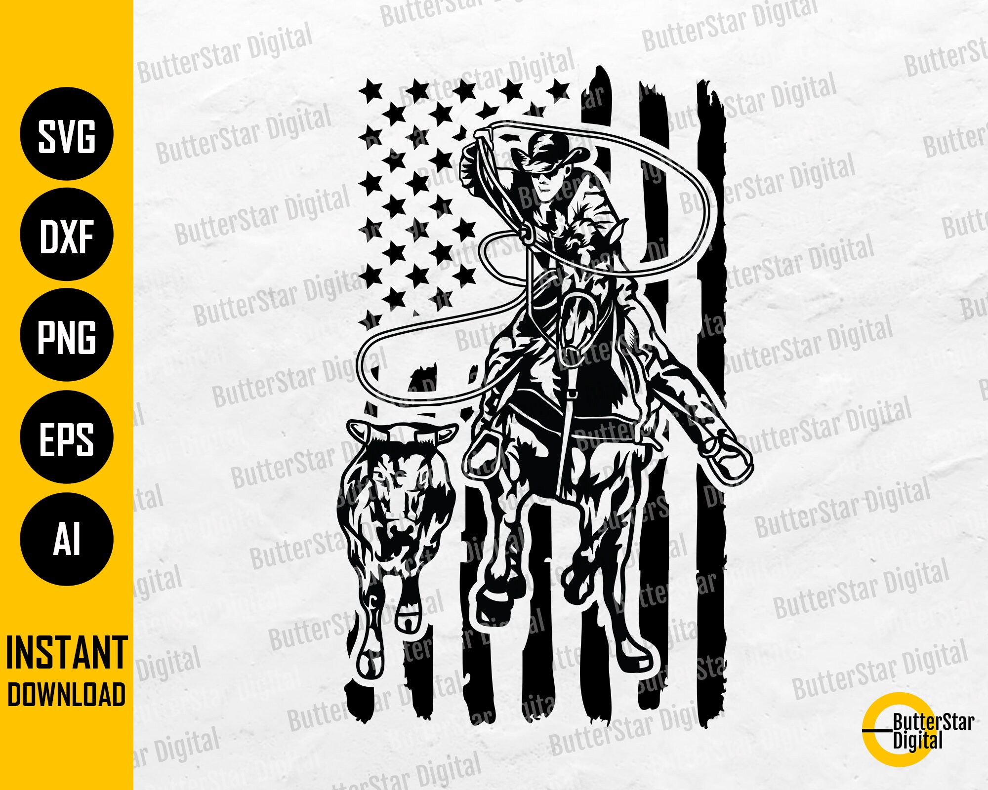 US Cattle Roping SVG American Cowboy Svg USA Flag Team | Etsy UK