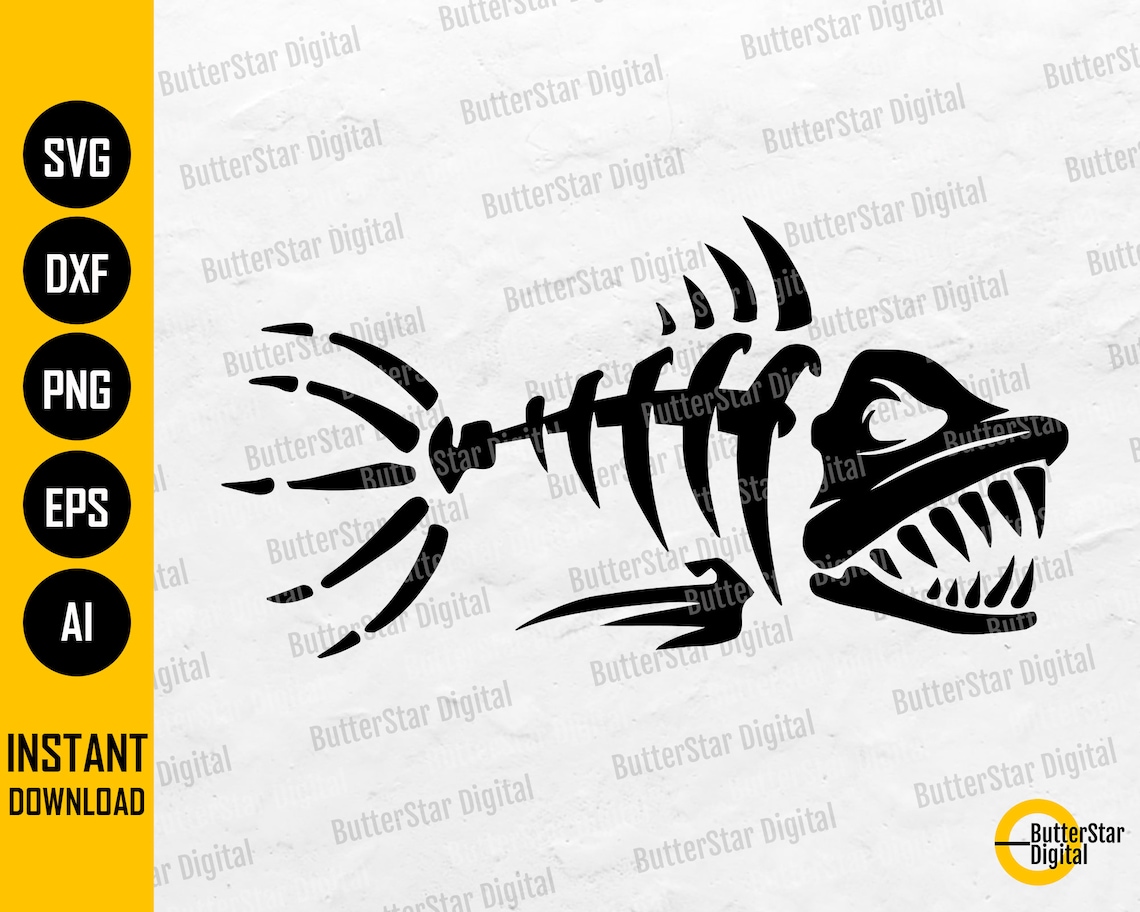 Fish Skeleton SVG Fishbone SVG Fishing T-shirt Stencil - Etsy