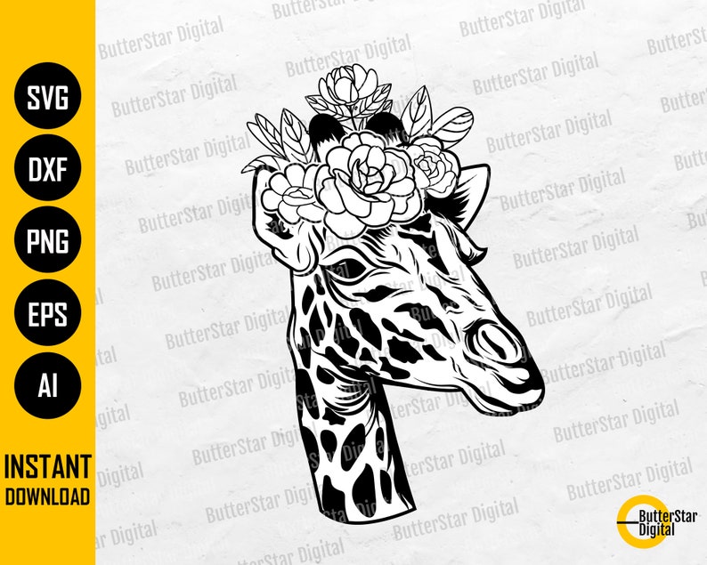Floral Giraffe SVG | Flower Crown SVG | Cute Animal Decals T-shirt ...