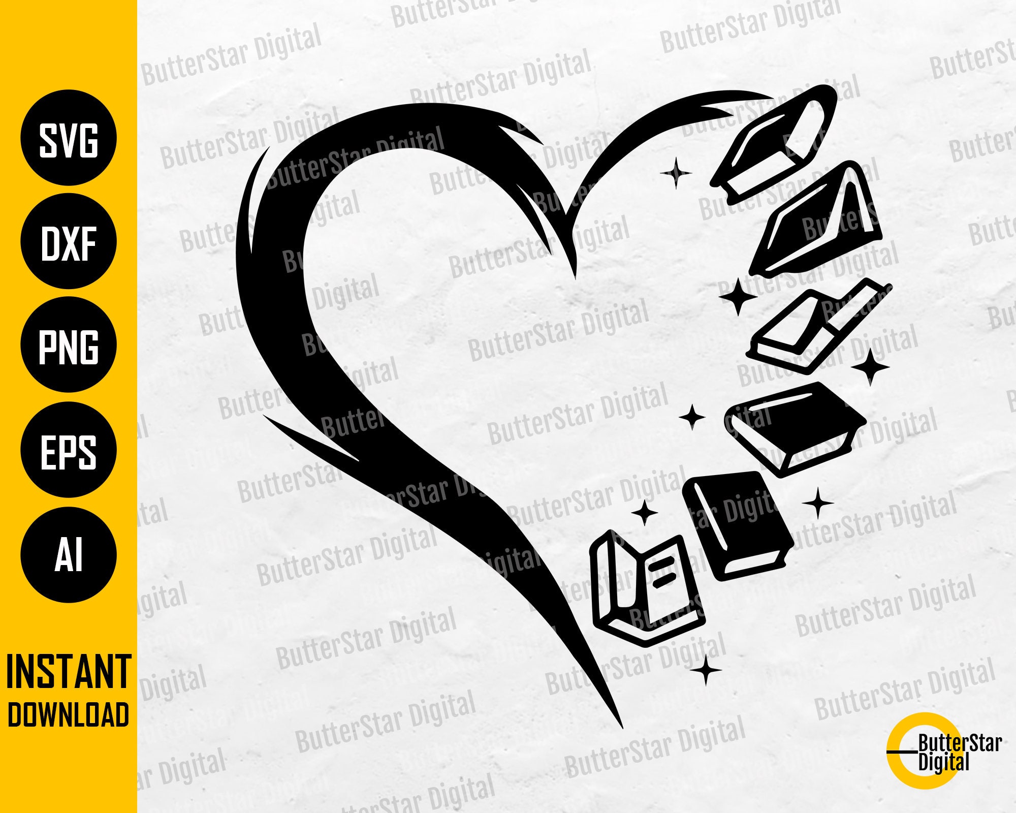 Books Heart SVG Book Lover SVG HTV Vinyl Stencil T-shirt - Etsy