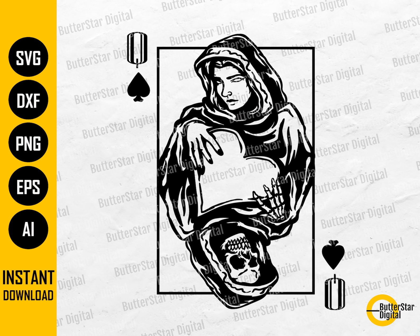 Gothic Queen of Spades SVG | Playing Cards Decal T-shirt Tattoo Stencil ...