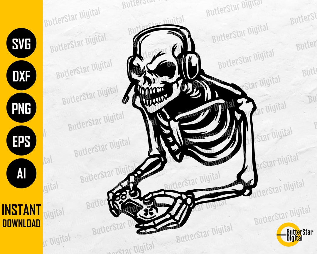 Skeleton Playing Video Games SVG | Awesome Gamer T-shirt Decal Sticker ...