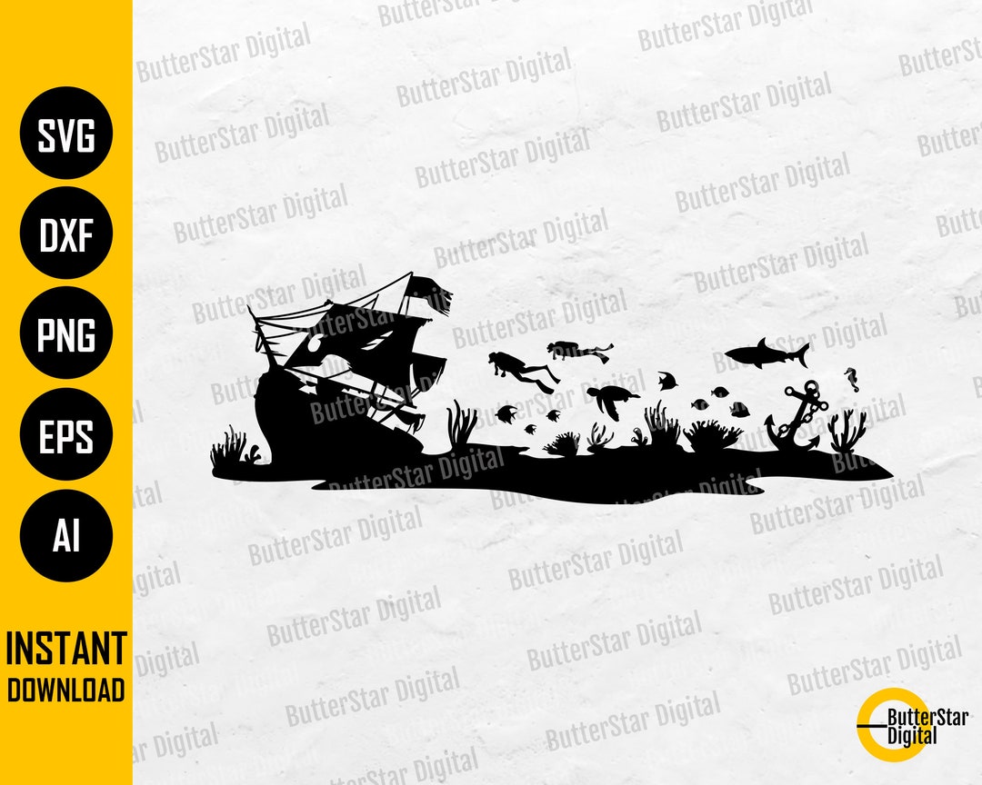 Scuba Diving Scene SVG | Dive Site SVG | Underwater SVG | Deep Ocean ...