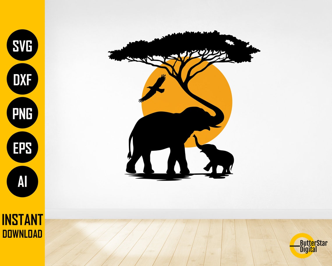Elephant Tree Trunk SVG Africa SVG Morning Sun Sunrise - Etsy