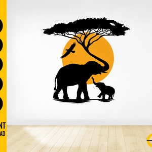 Elephant Tree Trunk SVG | Africa SVG | Morning Sun Sunrise Afternoon ...