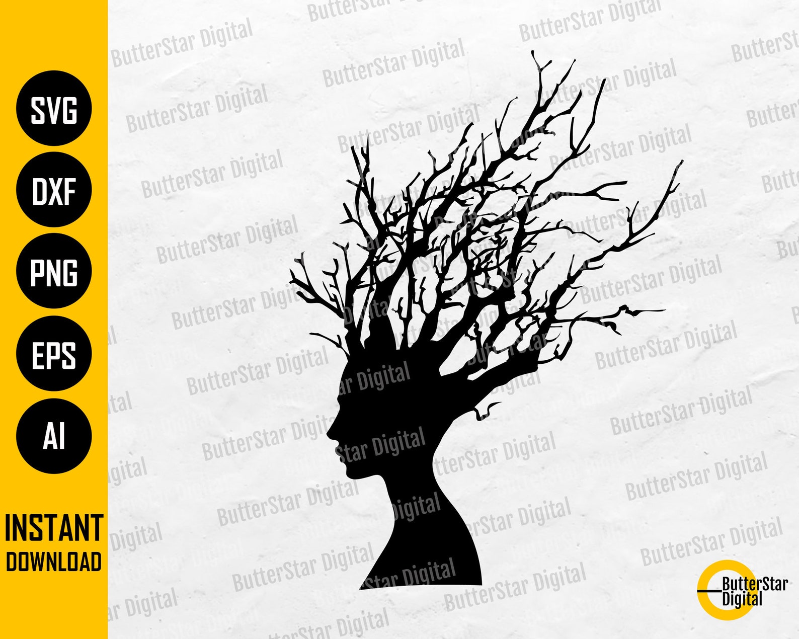 Woman Head Tree SVG | Nature Girl SVG | Plant Lady SVG | Women's Hair ...