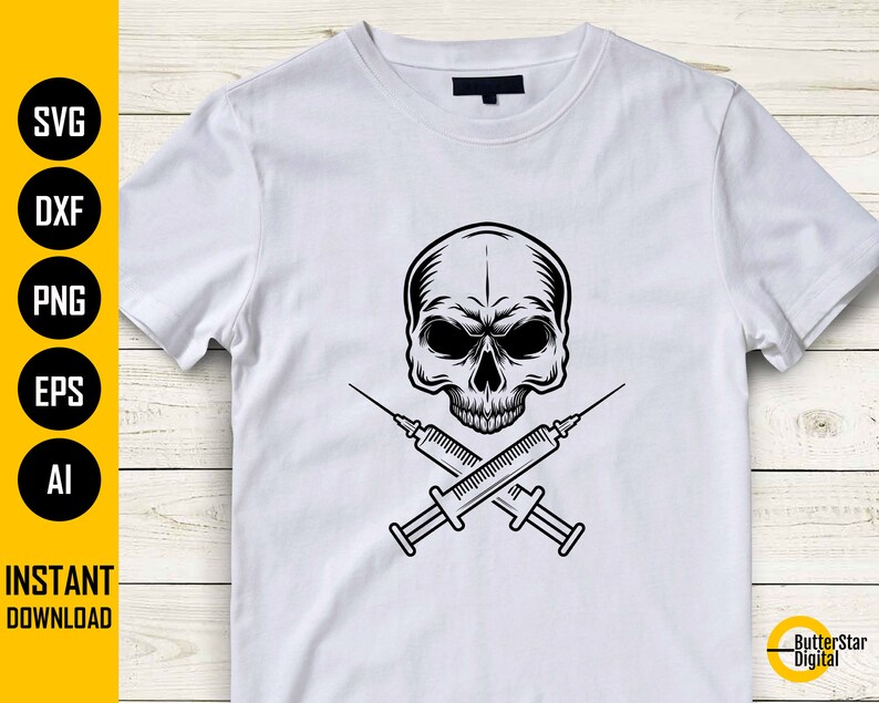 Skull Syringe SVG | Crossbones SVG | Gothic Medical Decals Shirt ...