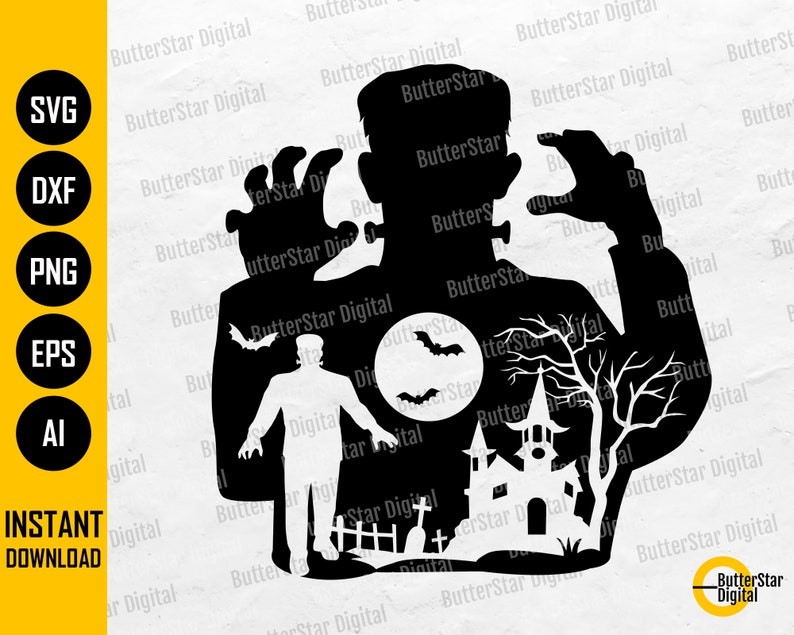 Frankenstein Silhouette SVG | Horror Scene SVG | Monster T-shirt Decal ...