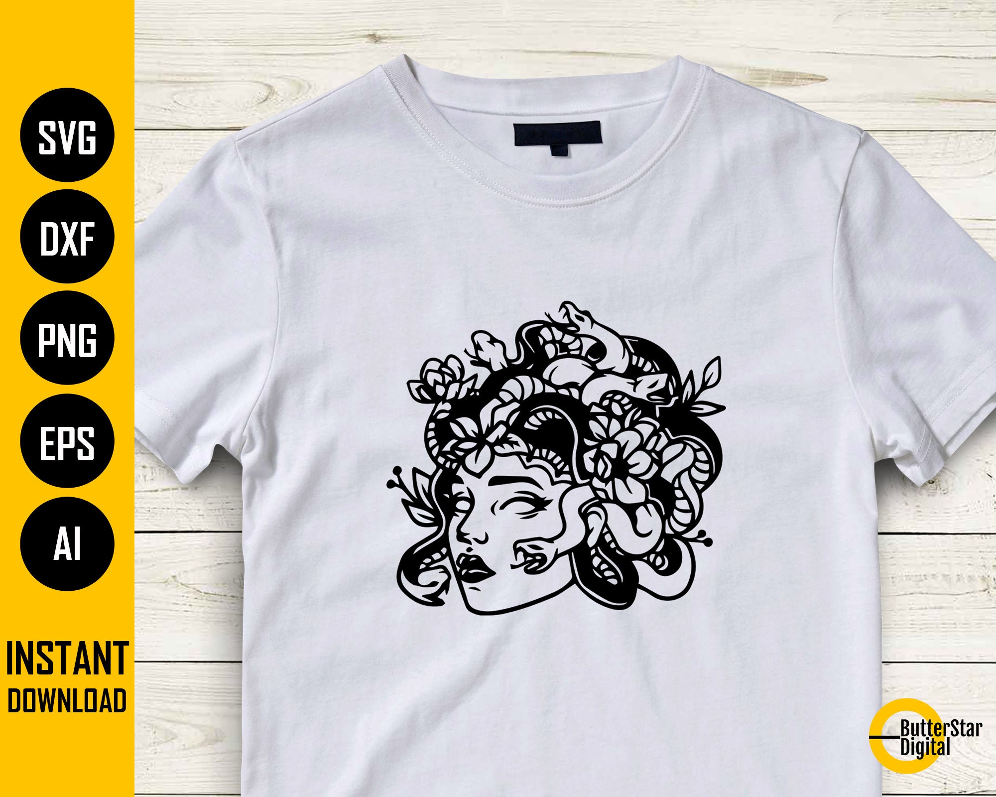 Floral Medusa SVG | Greek Goddess SVG | Myth Legend Gorgo Gorgon Curse ...