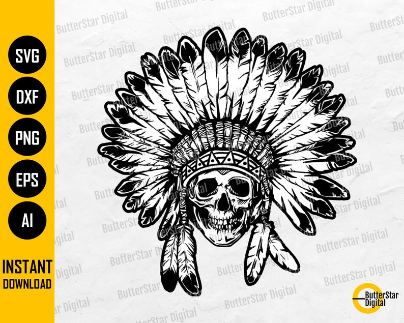 Native American Skull SVG Warrior Headdress Tribal Aztec - Etsy