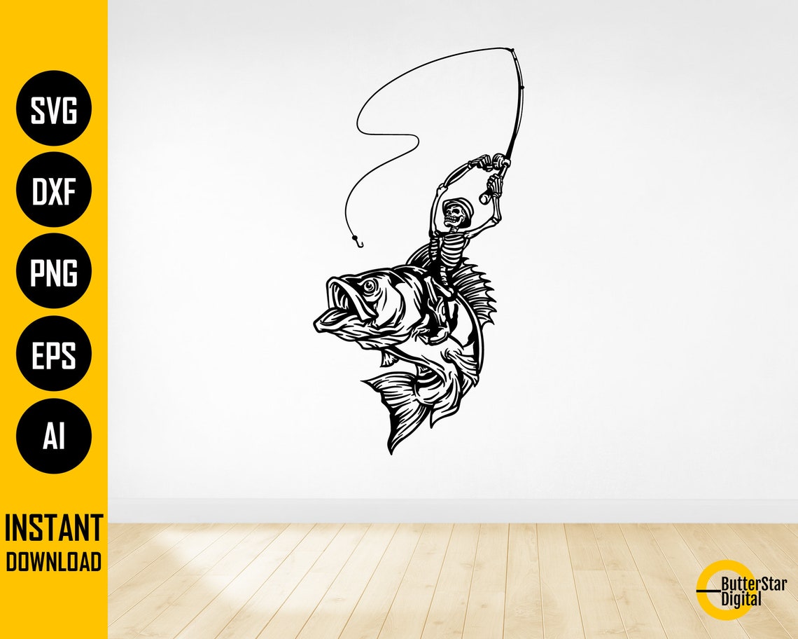 Skeleton Riding Bass Fish SVG Fishing SVG Angling SVG - Etsy