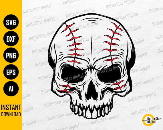 Skull Baseball SVG Team Sport SVG Hit Bat Batter Catch - Etsy