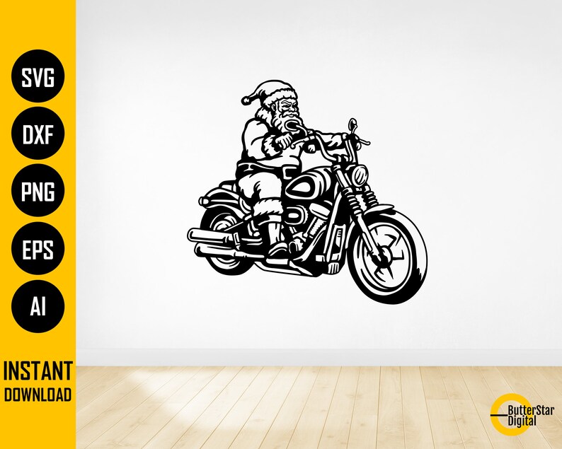 Biker Santa Claus SVG Holiday Motorcycle Rider T-shirt Decal - Etsy