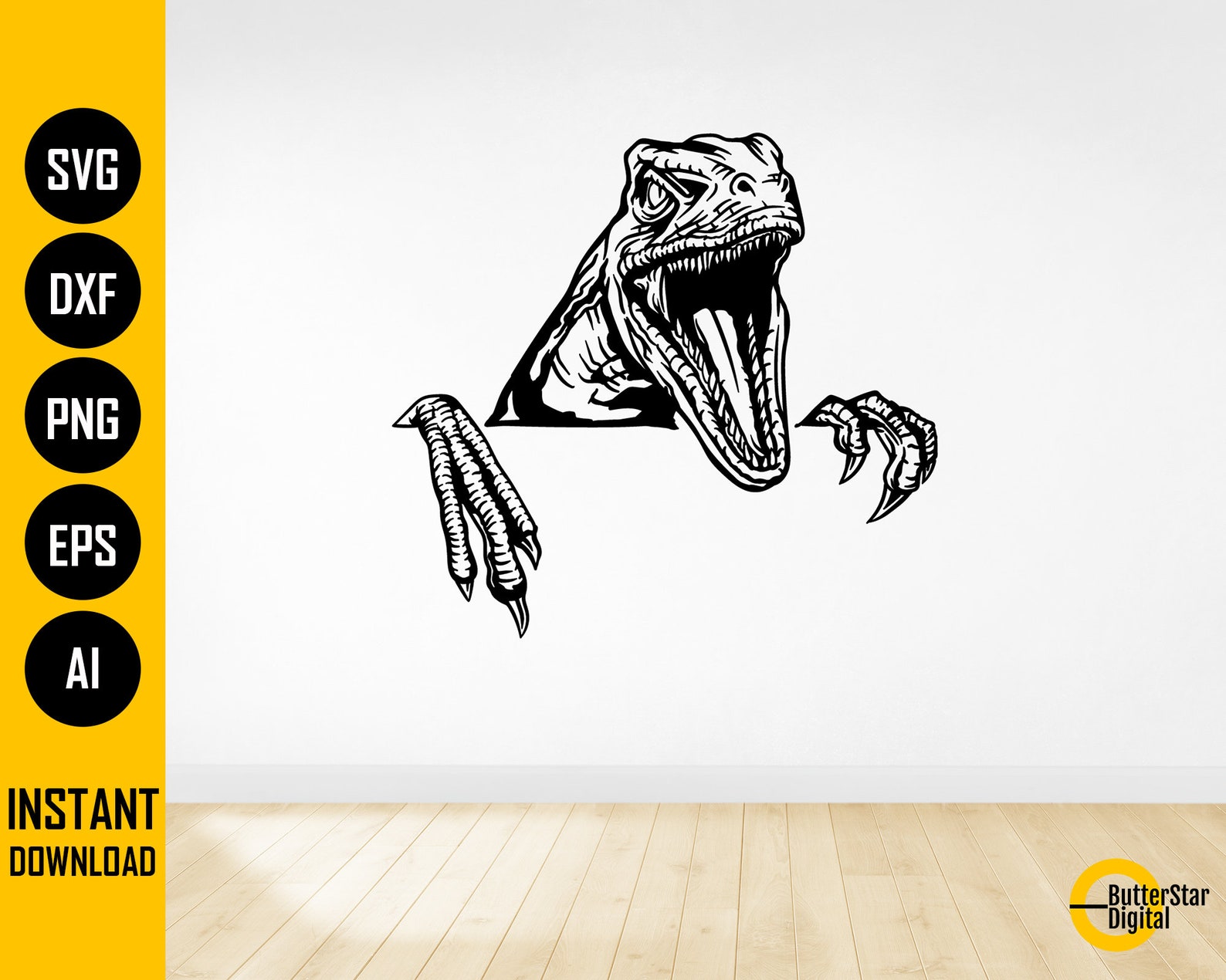 Raptor Peeking SVG | Velociraptor SVG | Dinosaur Decals Wall Art T ...