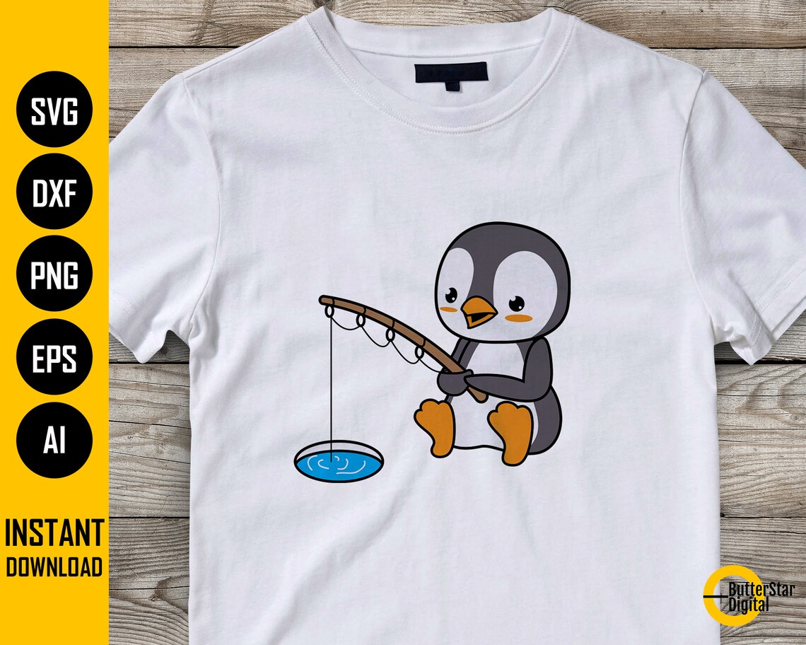 Penguin Ice Fishing SVG | Cute Winter SVG | Animal T-shirt Gift Decal ...