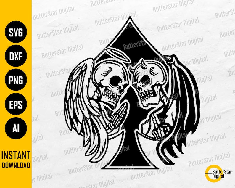Spade Angel & Devil SVG Skeleton SVG Playing Cards Decal - Etsy
