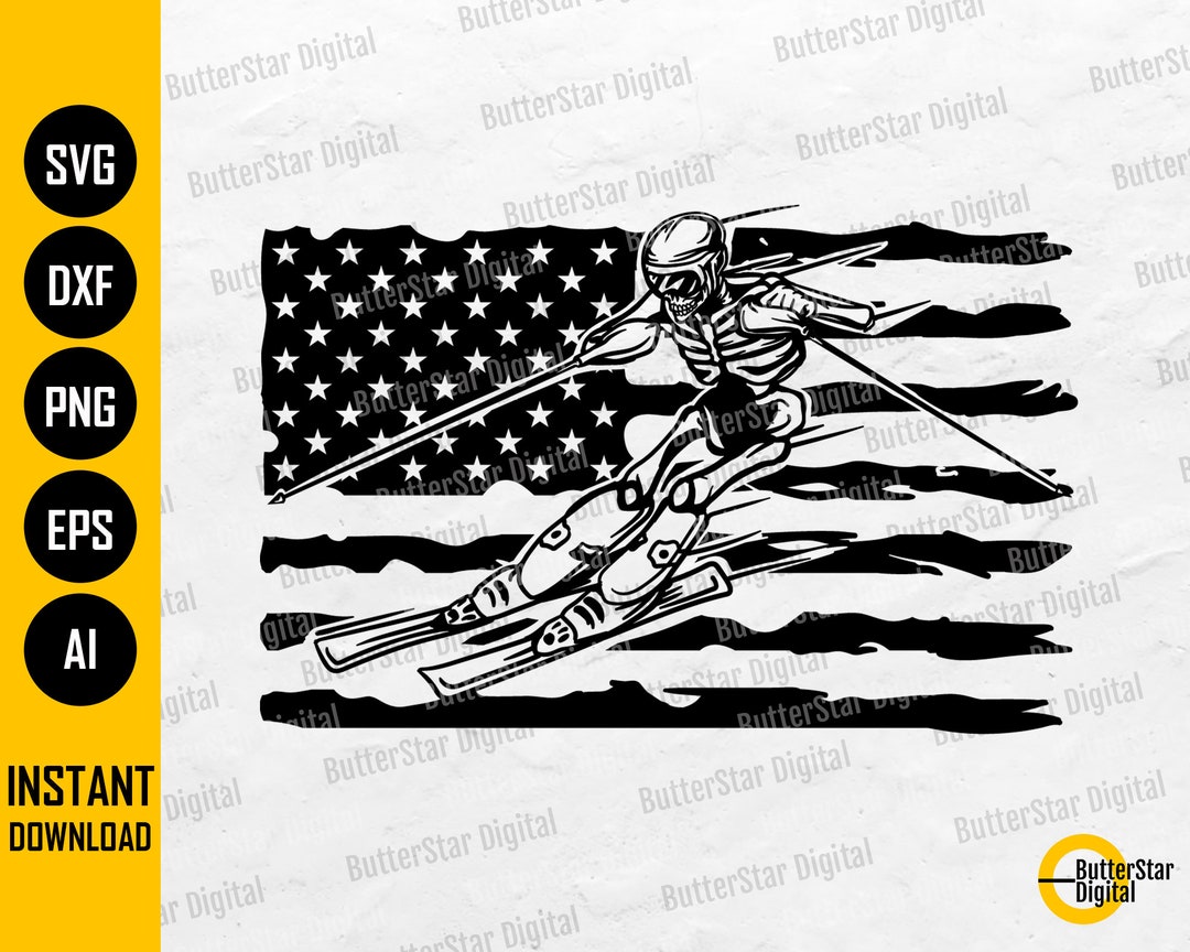 US Skiing Skeleton SVG | American Snow Skier SVG | Winter T-shirt Decal ...
