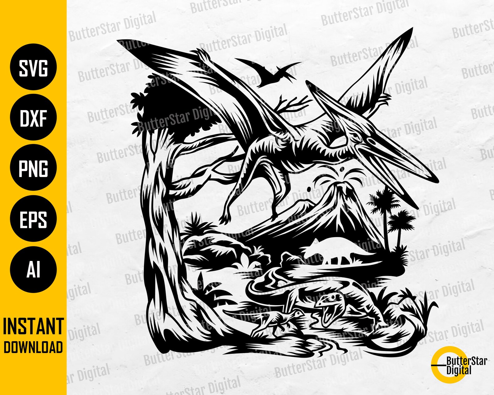 Pterodactyl Dinosaur Scene SVG Dino T-shirt Stencil Vinyl - Etsy