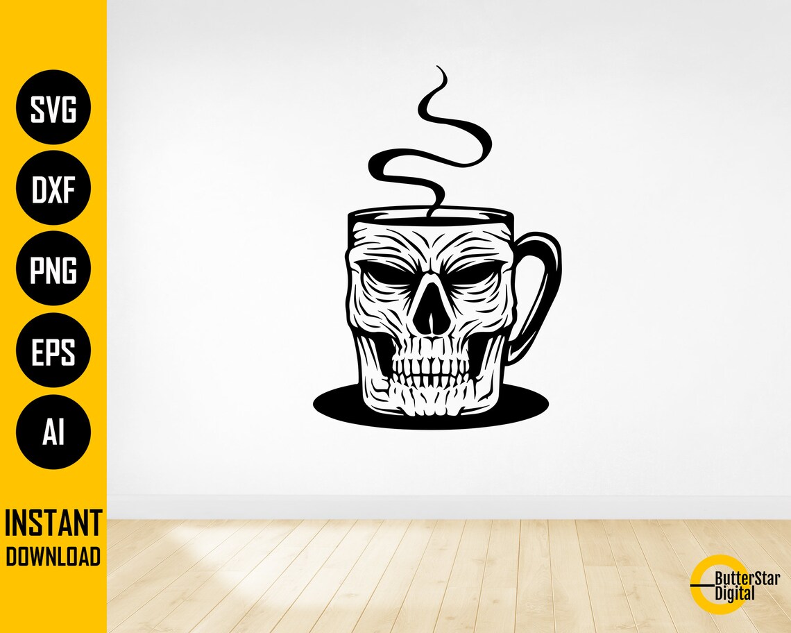 Skull Coffee Mug SVG Caffeine SVG Roasted Beans Arabica - Etsy