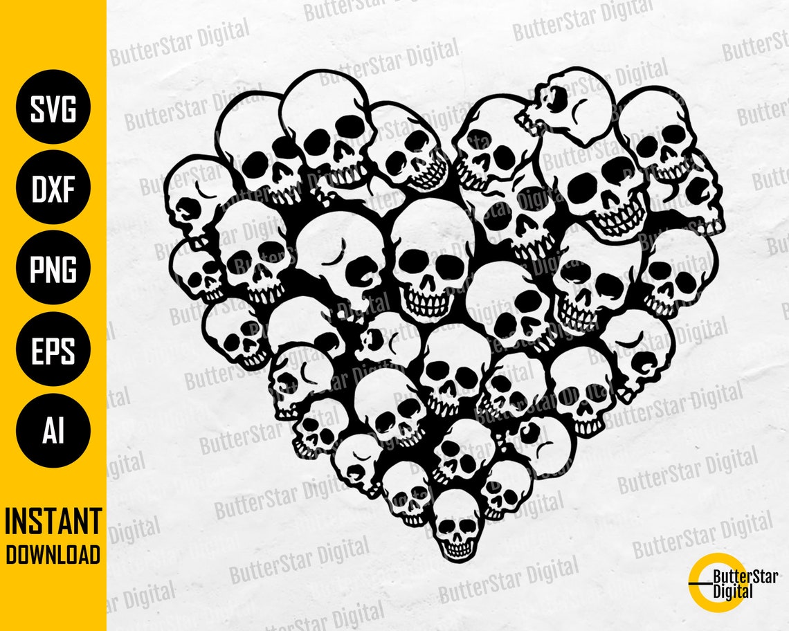Skulls Heart SVG | Love SVG | Gothic T-shirt Decal Tattoo Graphics ...