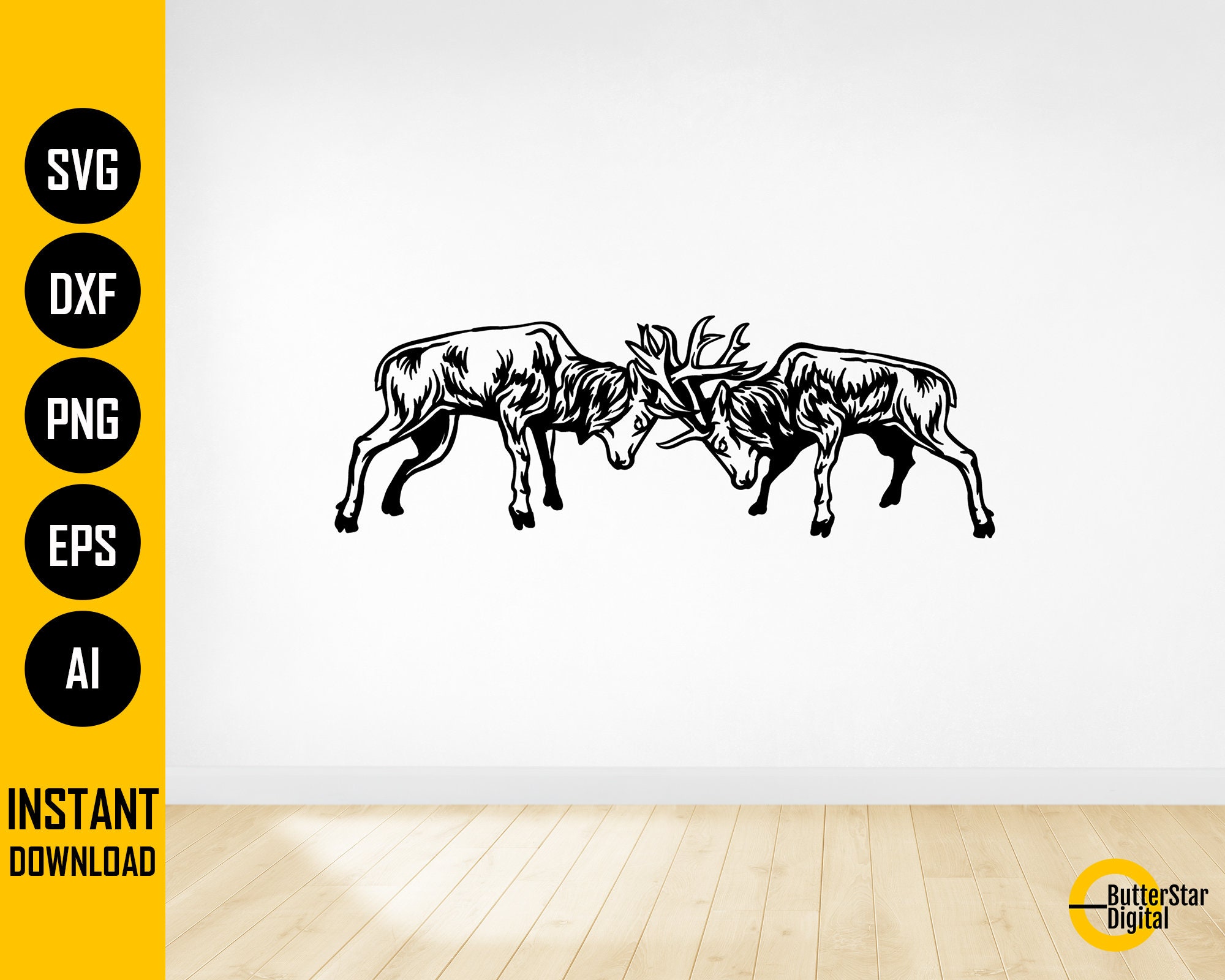 Fighting Deers SVG Deer Antlers SVG Wild Animal Decal - Etsy